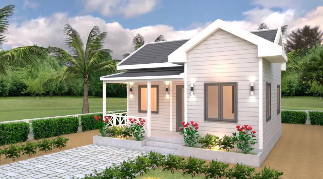 23x20 Feet Tiny House Plans 7x6 Meter One Bedroom Gable Roof Full Plan ...