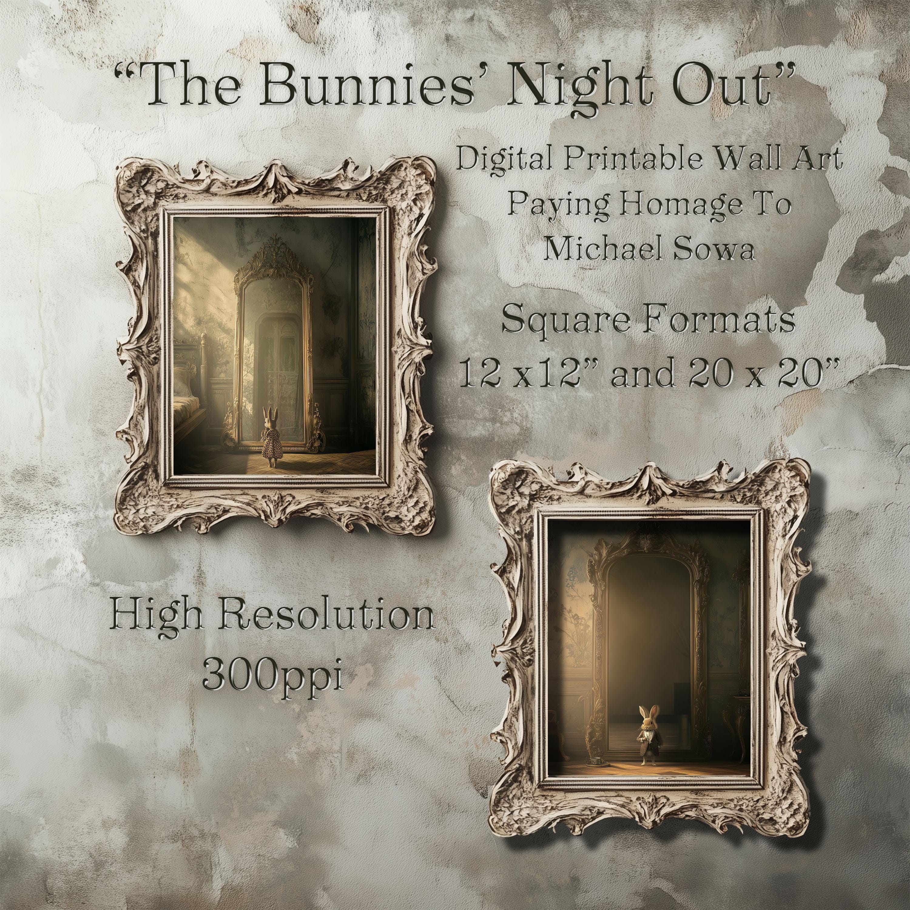 Bunny Night Out Print Set: Michael Sowa Inspired Wall Art (digital ...