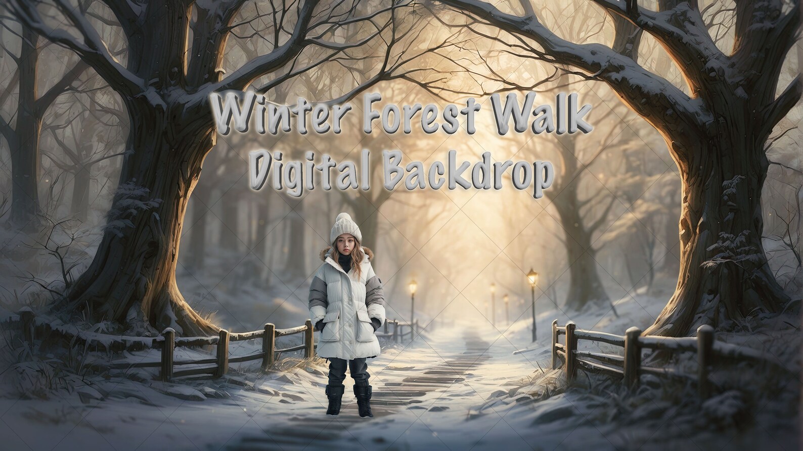 Winter Forest Walk Illustrated Digital Backdrop for Compositing Winter ...