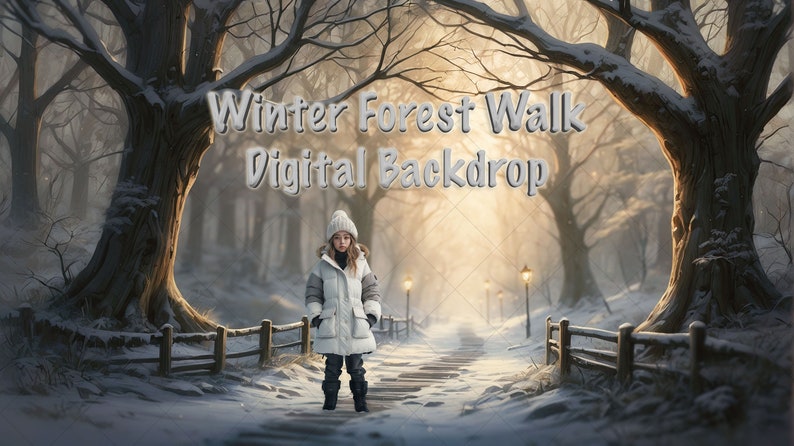 Winter Forest Walk Illustrated Digital Backdrop for Compositing Winter ...