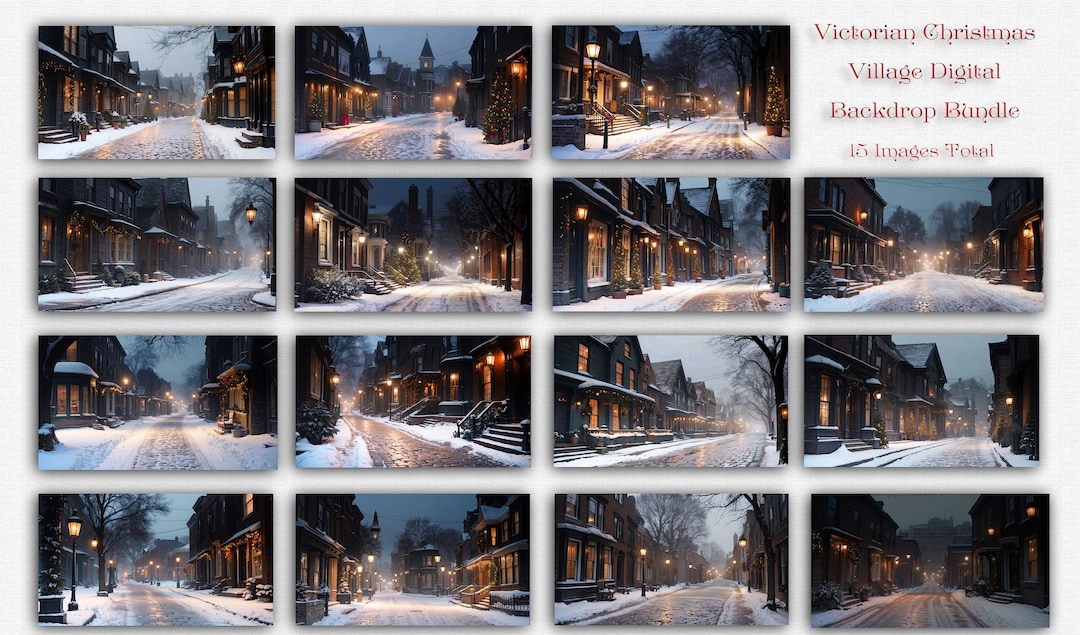 Victorian Christmas Village Digital Backdrop Bundle - 15 Images - for ...