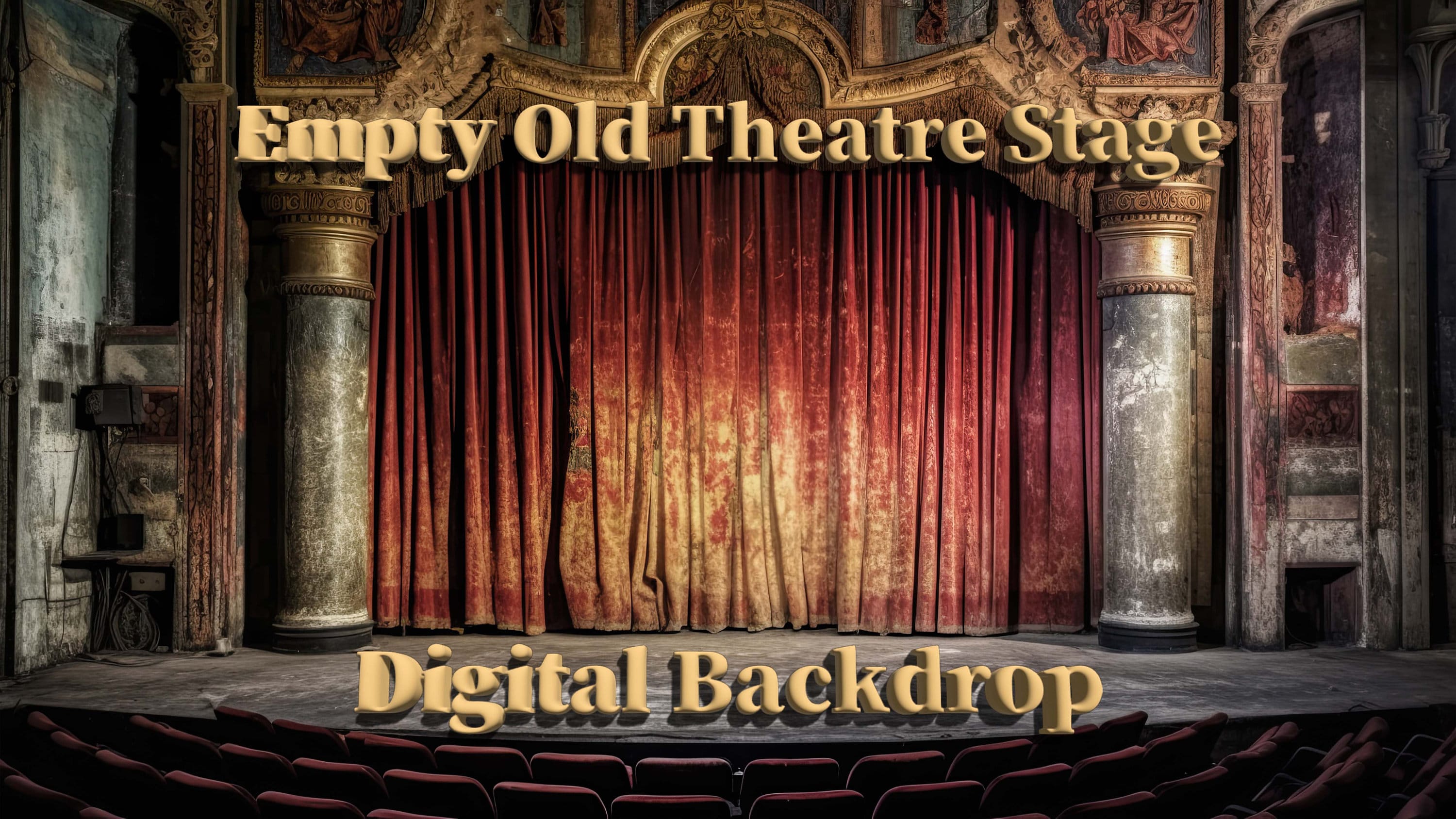 Emtpy Old Theatre Stage Digital Backdrop - Digital Background - 16" X 9 ...