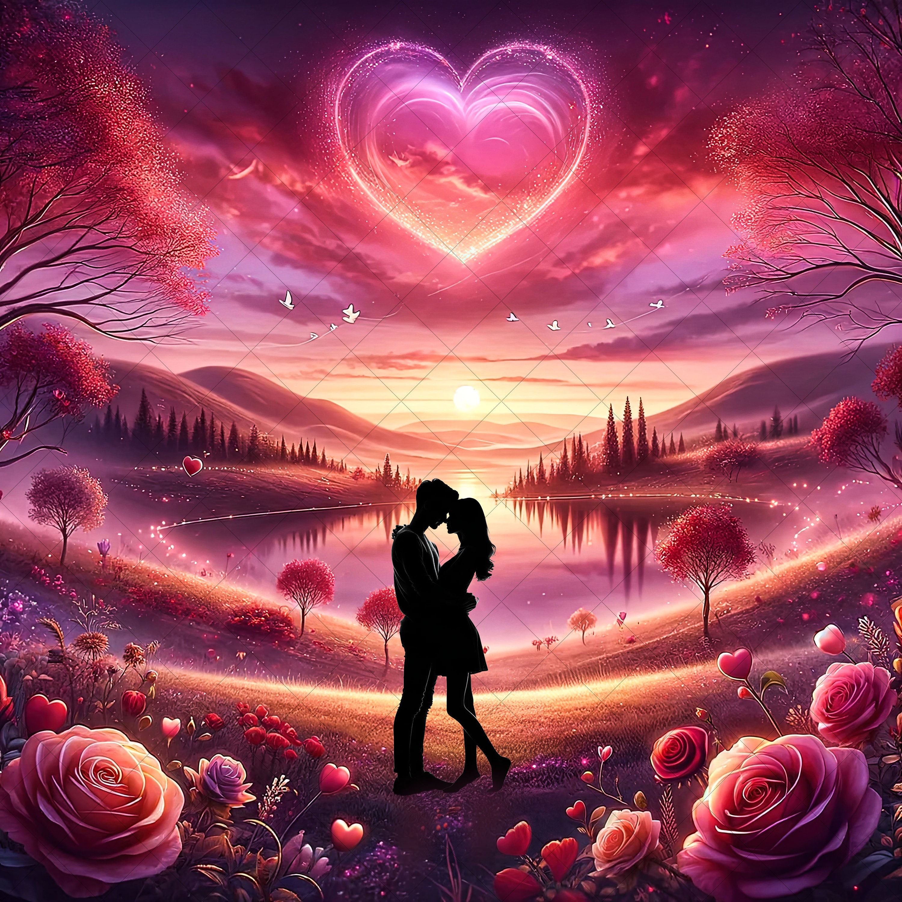 Valentine's Day Digital Backdrop Romantic Landscape for Composites ...