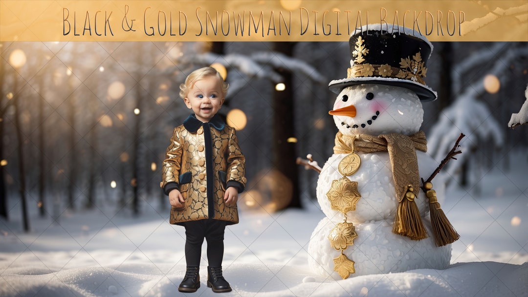 Black and Gold Snowman Digital Backdrop - Holiday Snowman - for ...