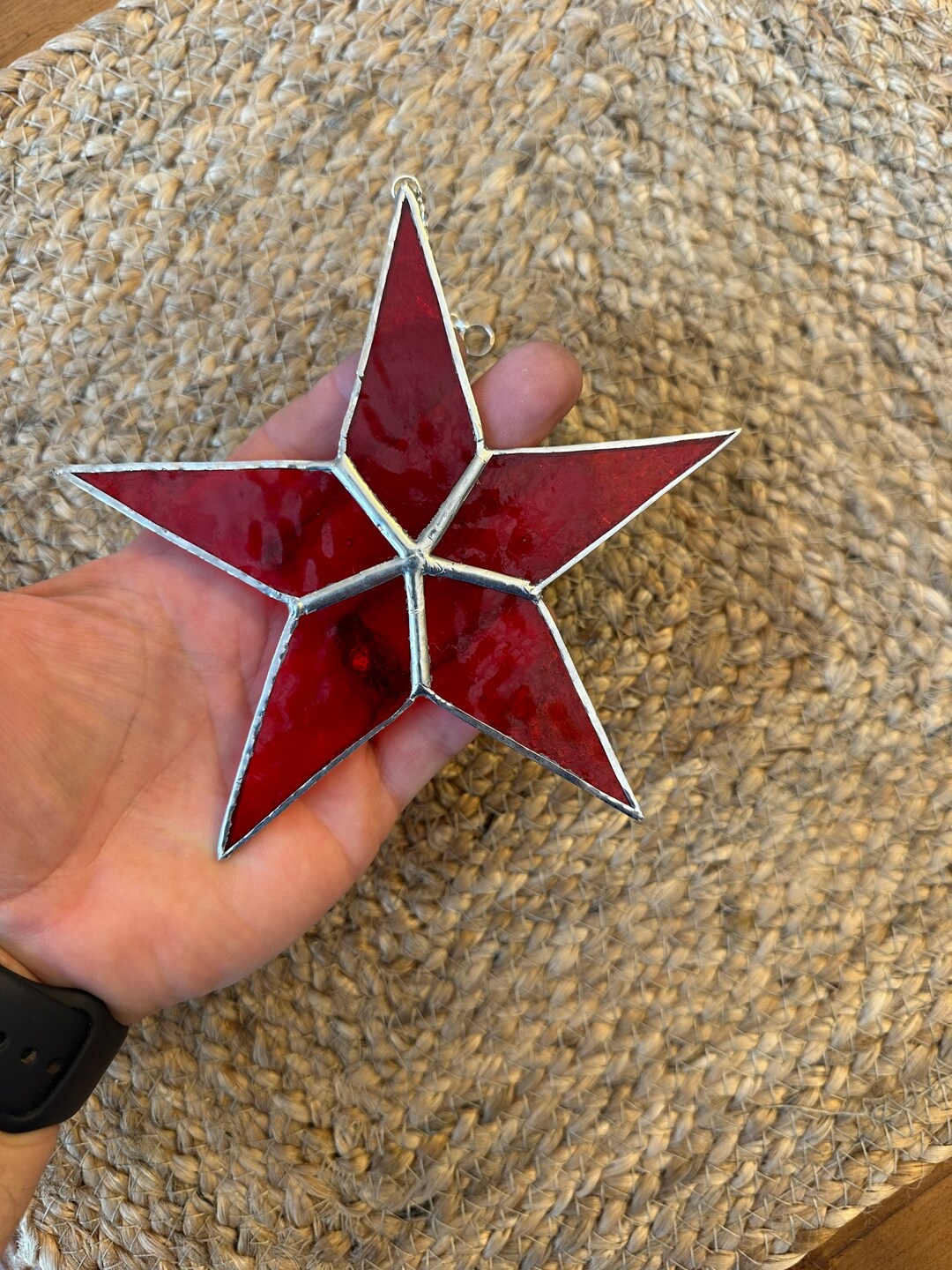 Red Star Stained Glass Suncatcher Christmas Ornament Home Decor
