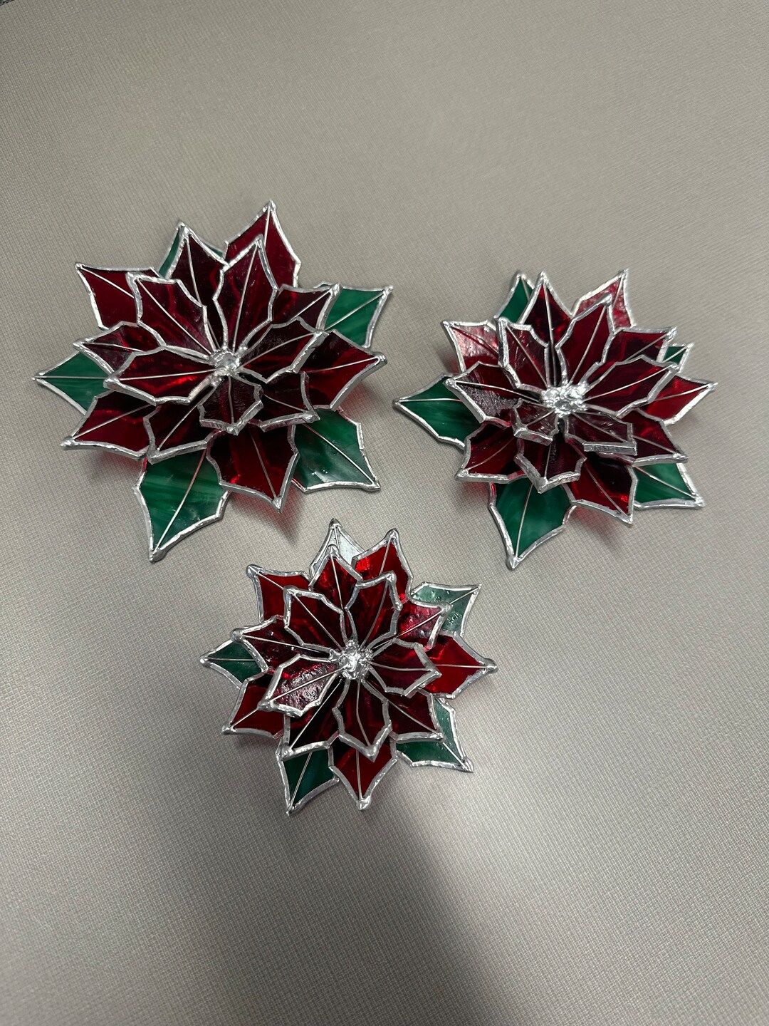 Set of 3 Stained Glass Poinsettias Christmas Decor - Etsy
