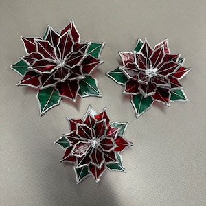 Set of 3 Stained Glass Poinsettias Christmas Decor - Etsy