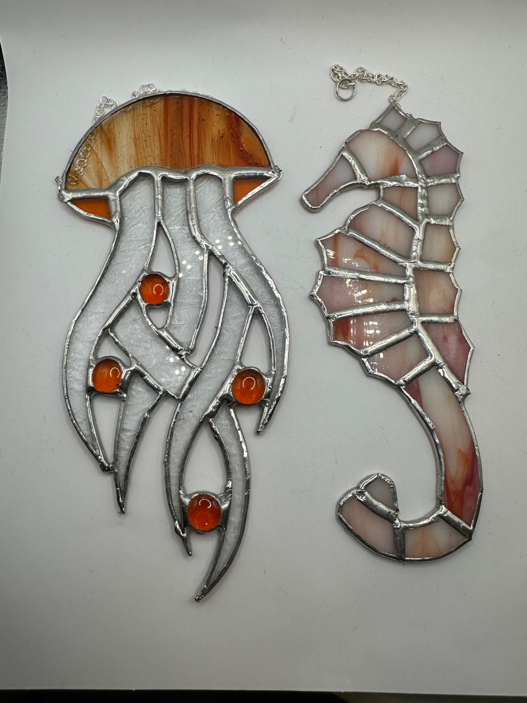 Pair Of Stained Glass Sea Life Etsy
