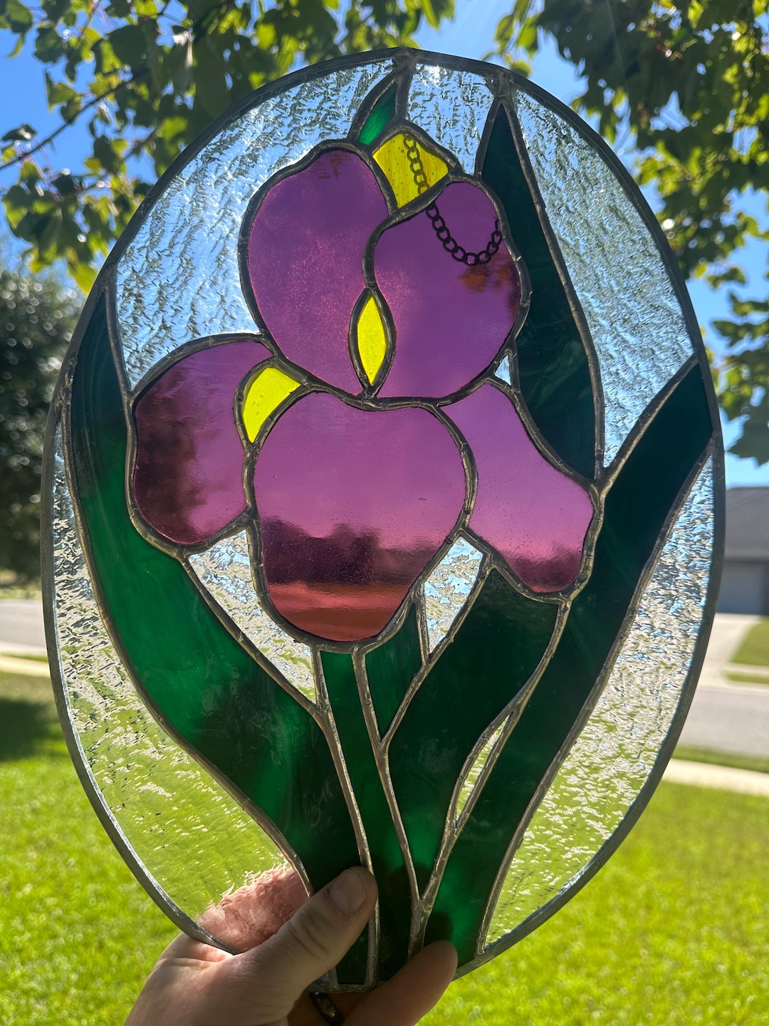 Handmade Stained Glass Iris Flower Panel 14" by 10" Anniversary Gift - Etsy
