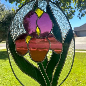 Handmade Stained Glass Iris Flower Panel 14 by 10 - Etsy