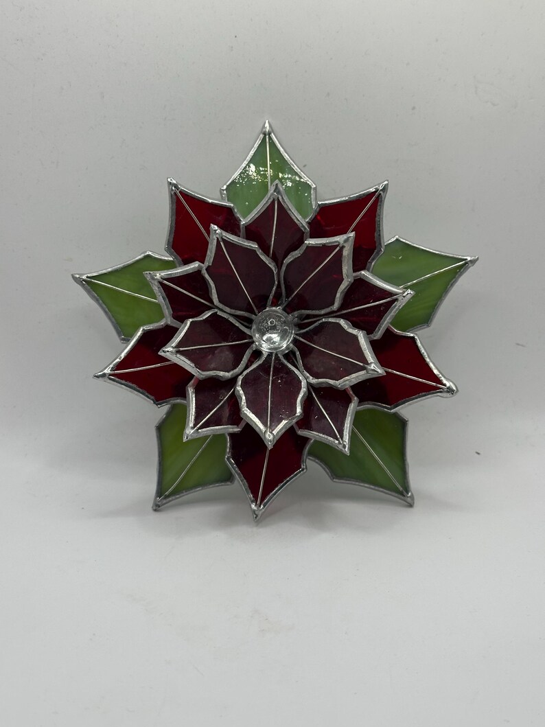 Red Stained Glass Poinsettia, 3D Christmas Table Centerpiece - Etsy