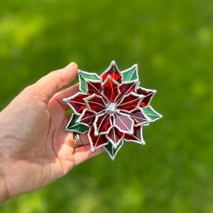 Set of 3 Stained Glass Poinsettias Christmas Decor - Etsy