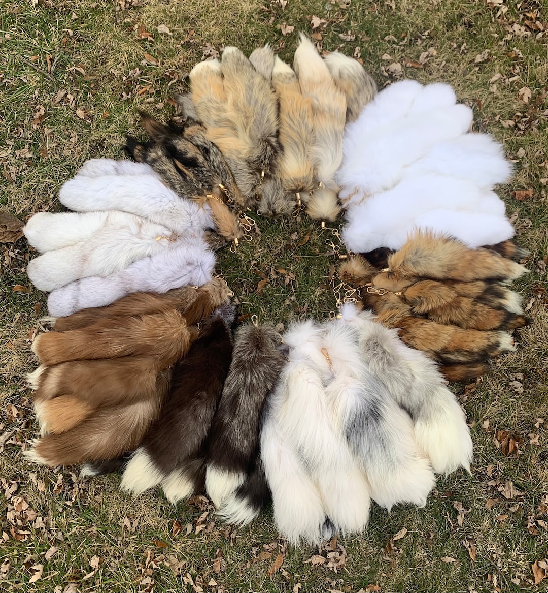 Silver Arctic Grey Red Blue Marble Fox Raccoon Tail Keychain Dyed ...