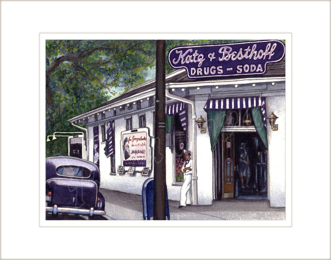 Katz and Besthoff, Vintage Drugstore, Giclée Print of Watercolor, New ...