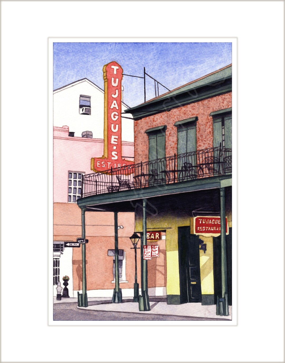 Tujagues Restaurant, Print: Matted Watercolor Giclée, New Orleans - Etsy