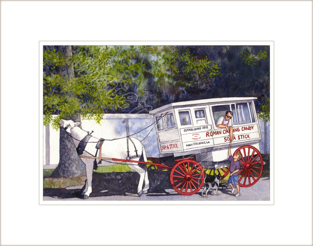 Roman Candy Cart, Print: Matted Watercolor Giclée, New Orleans - Etsy