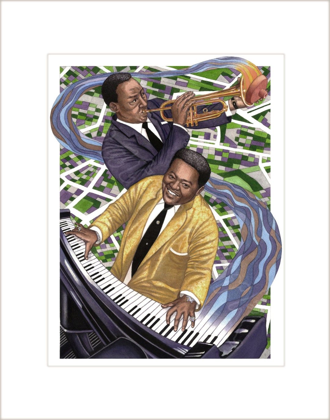 Fats Domino & Dave Bartholomew, Print: Matted Watercolor Giclée, New ...