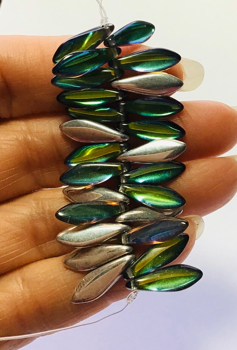 Czech Dagger 5 X 16MM Vitrail Green. Jewelry Making, Crafts & Beads. 25 ...