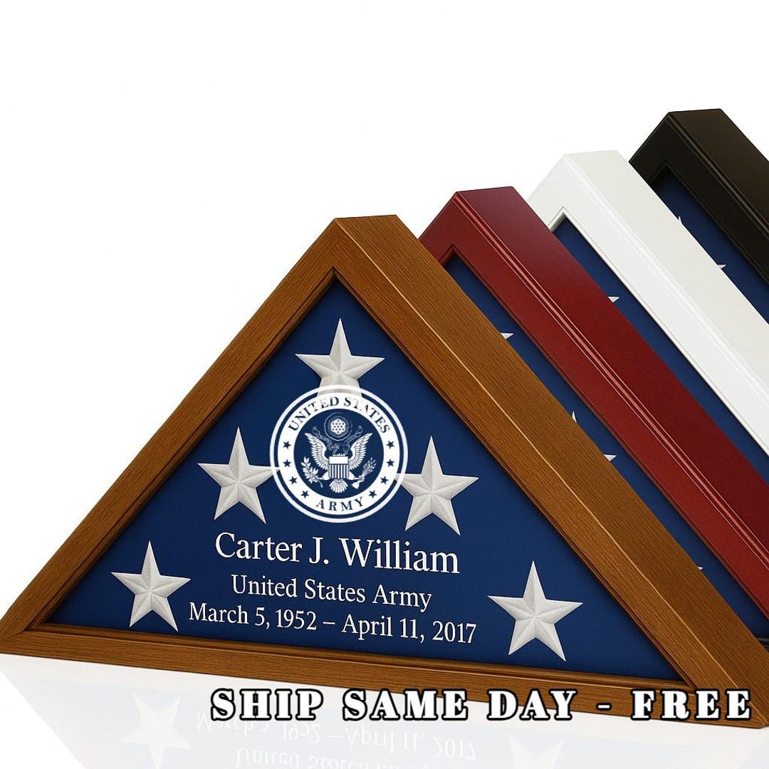 Personalized Veteran Flag Display Case Solid Wood Burial Flag Case 5x9 ...