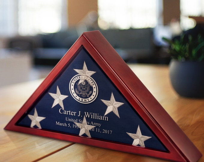 Solid Oak American Flag Display Box Case Military Veteran Shadow Box ...