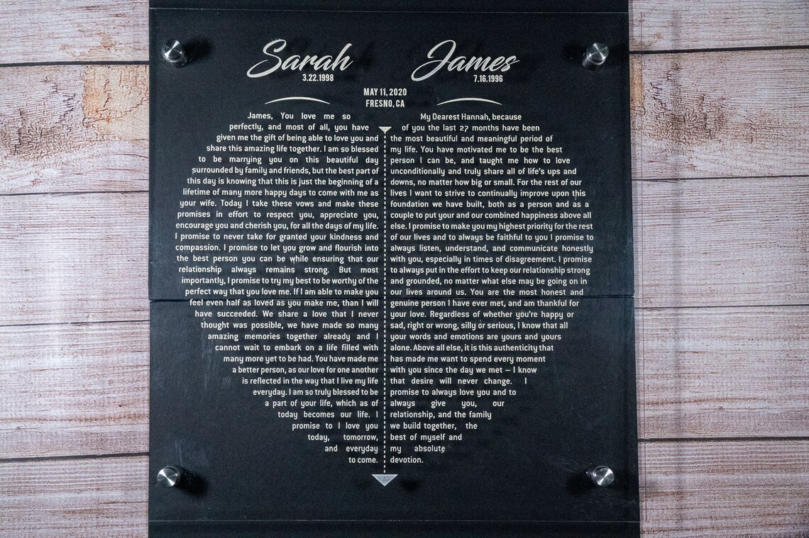 Our Wedding Vows Engraved Heart Shape on Acrylic With Steel - Etsy