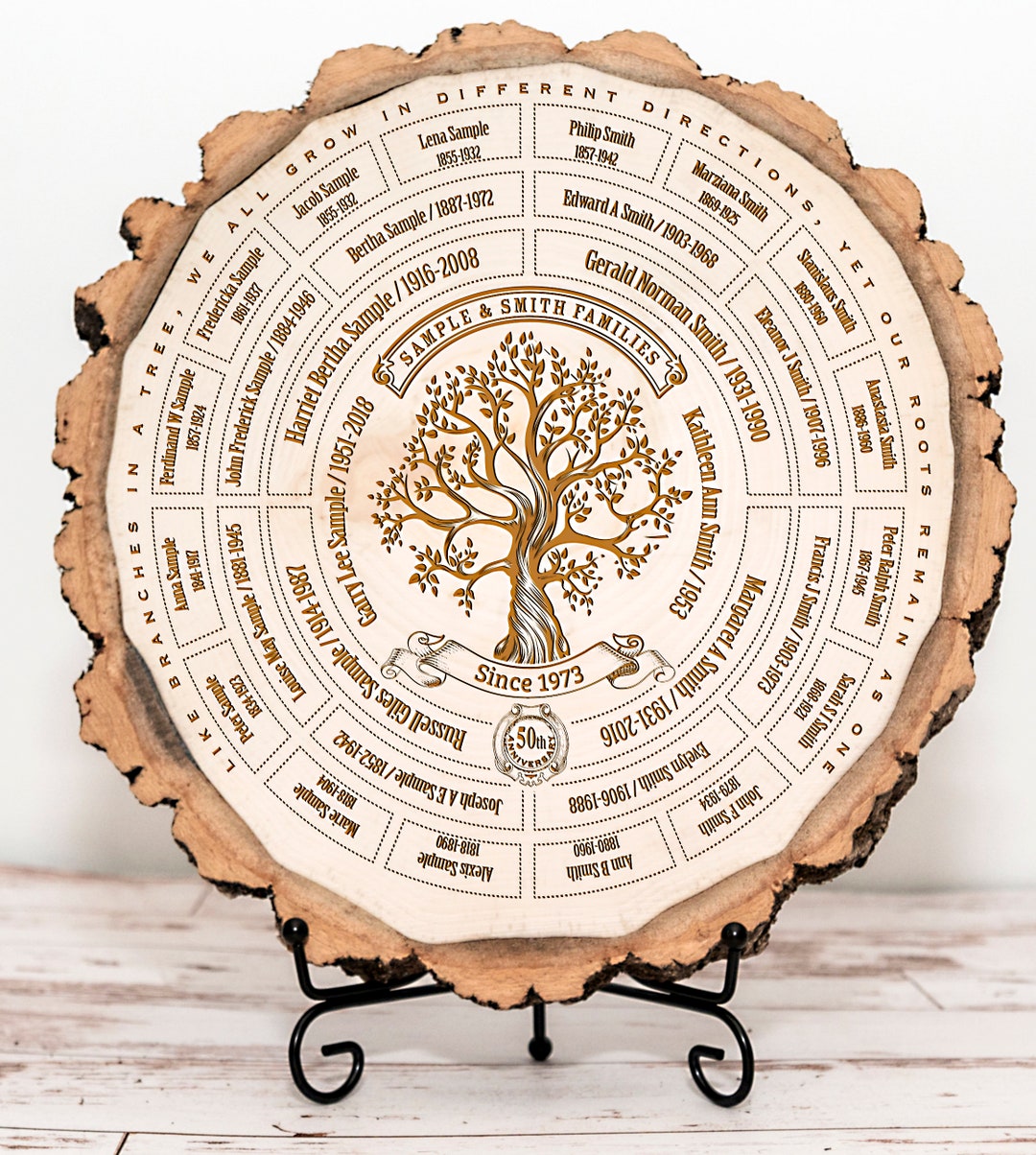 Tree of Life Style Family Tree Art Engraved on Natural Wood ...