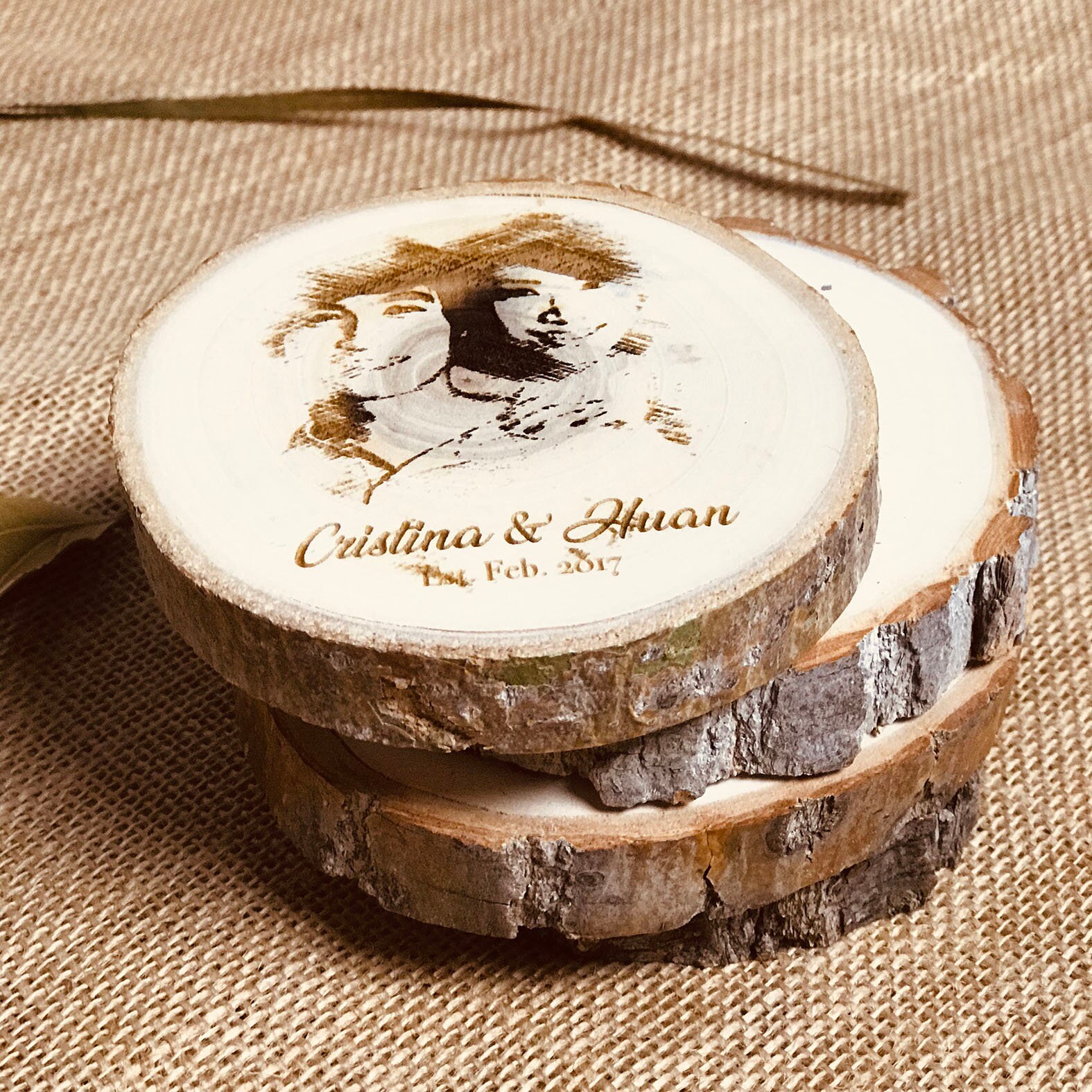 Pictures Engraving on Rustic Coaster Personalized | Etsy