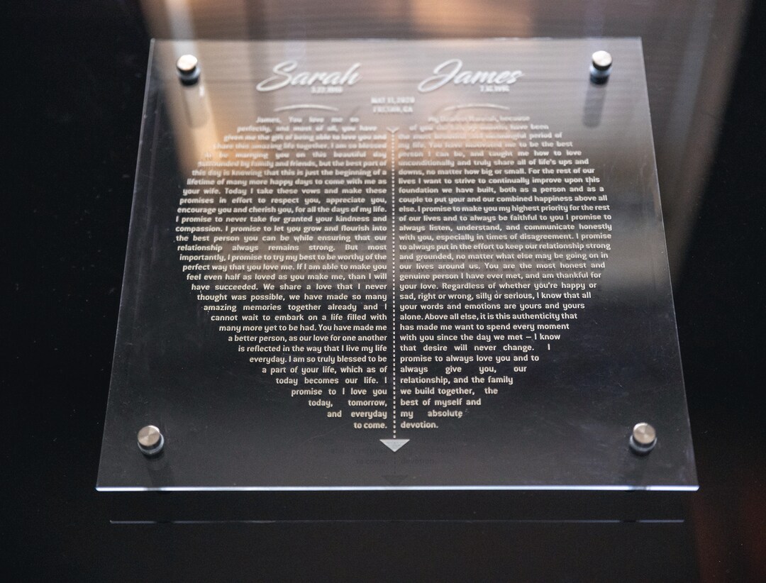 Our Wedding Vows, Engraved Heart Shape on Acrylic With Steel Standoff ...