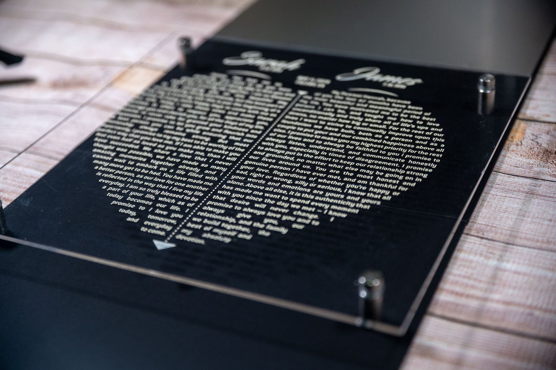 Our Wedding Vows Engraved Heart Shape on Acrylic With Steel - Etsy