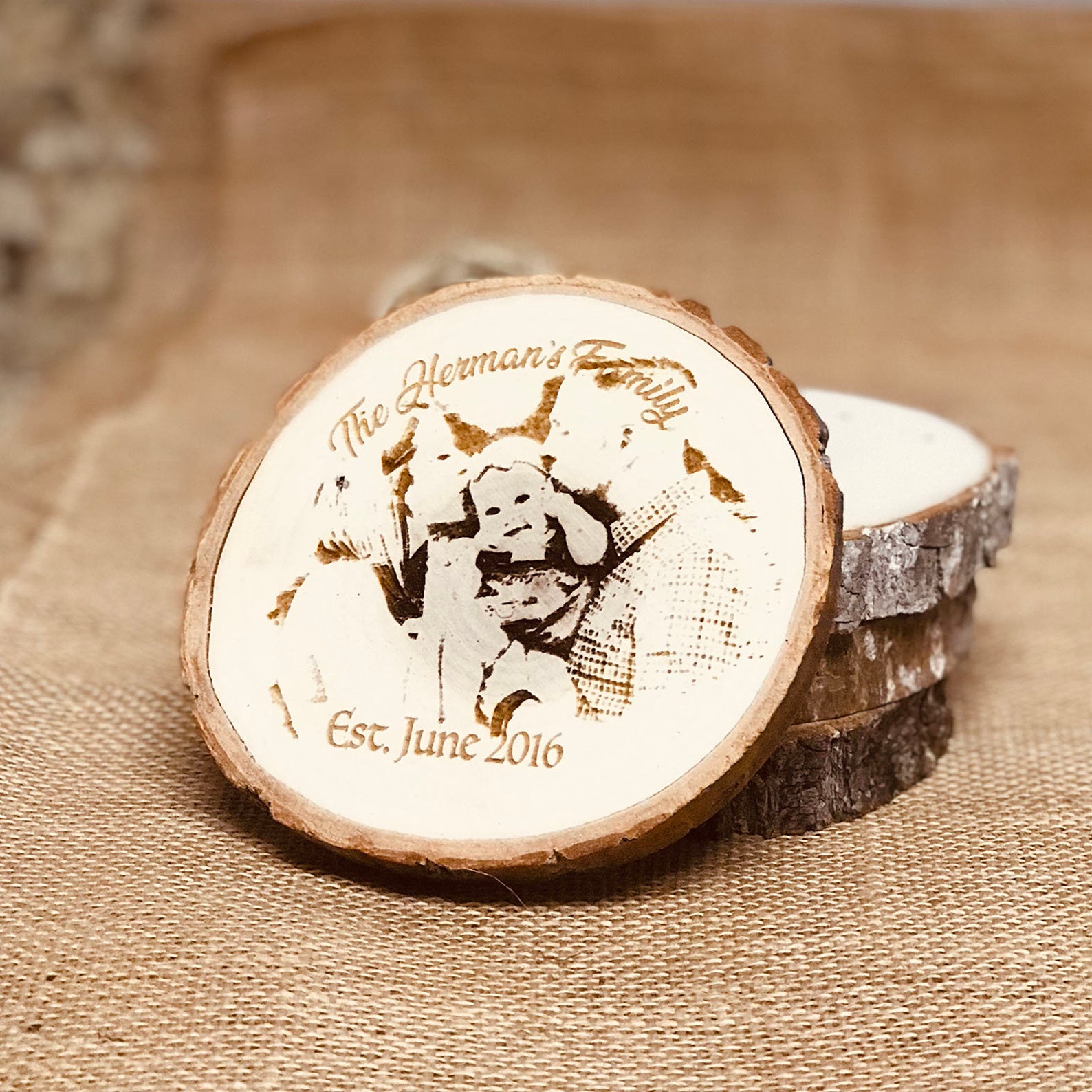 Pictures Engraving on Rustic Coaster Personalized - Etsy