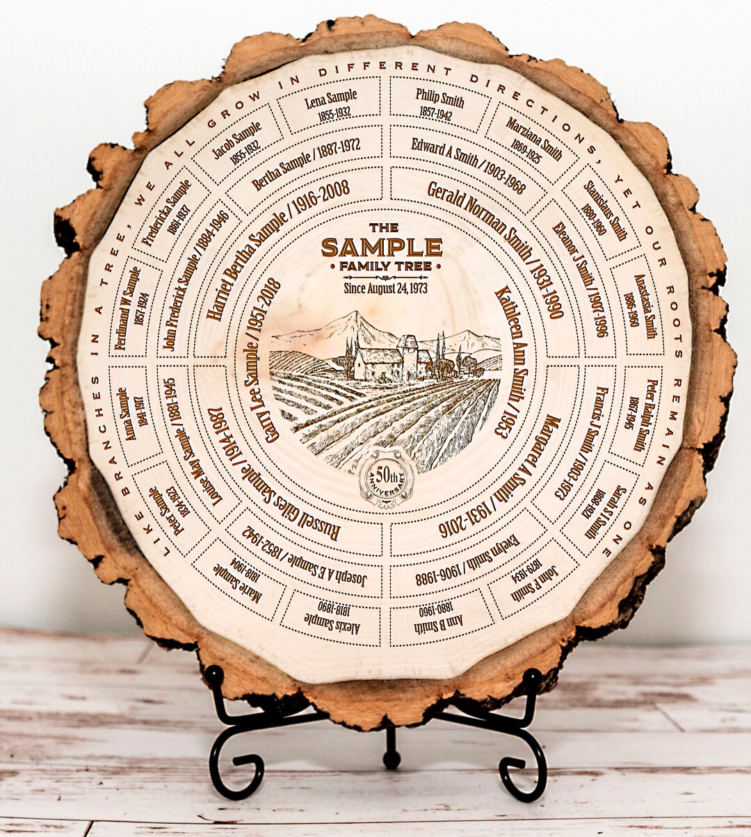 Rustic Family Tree Art on Wood, Engraved Personalized Genealogy Chart ...