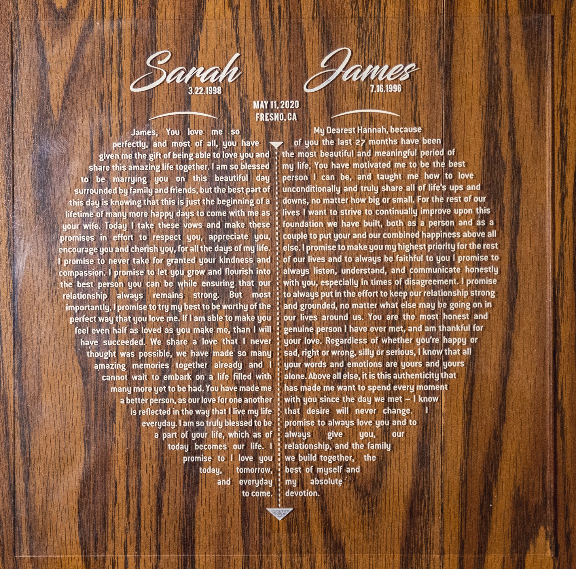 Our Wedding Vows Engraved Heart Shape on 12x12 | Etsy