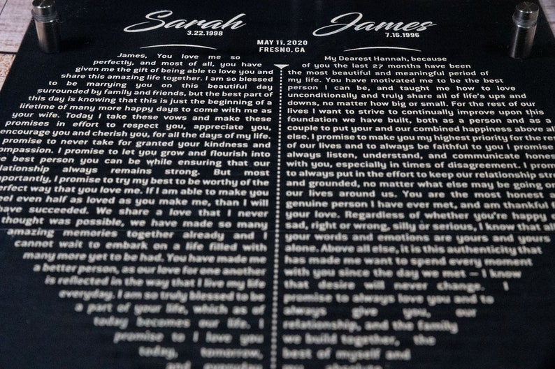 Our Wedding Vows Engraved Heart Shape on Acrylic With Steel - Etsy