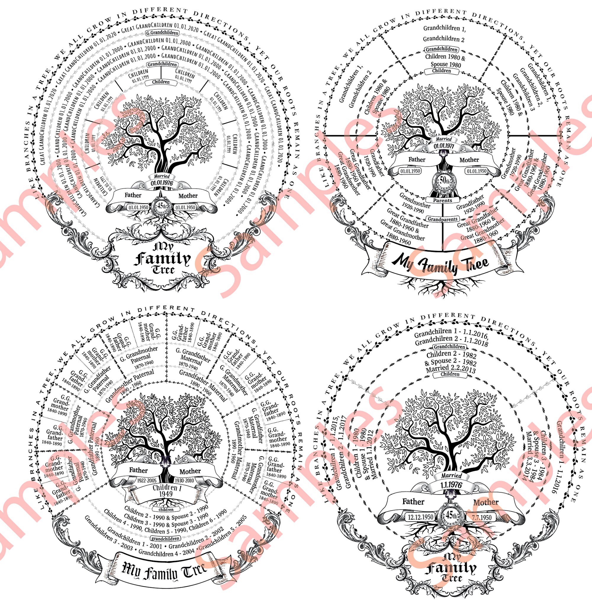 Family Tree Art Engraved on Natural Wood %100 Customizable | Etsy