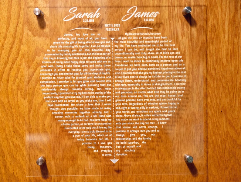 Our Wedding Vows Engraved Heart Shape on Acrylic With Steel - Etsy