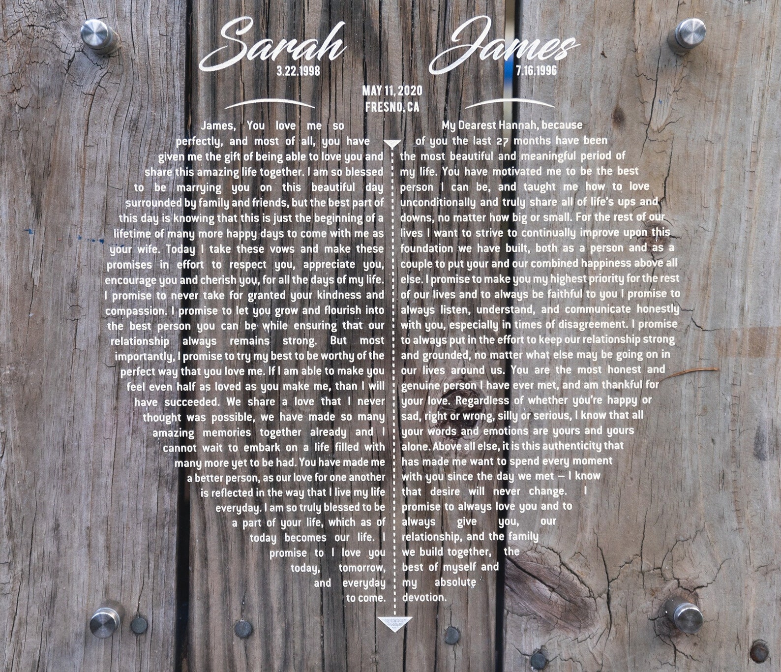 Our Wedding Vows Engraved Heart Shape on Acrylic With Steel - Etsy