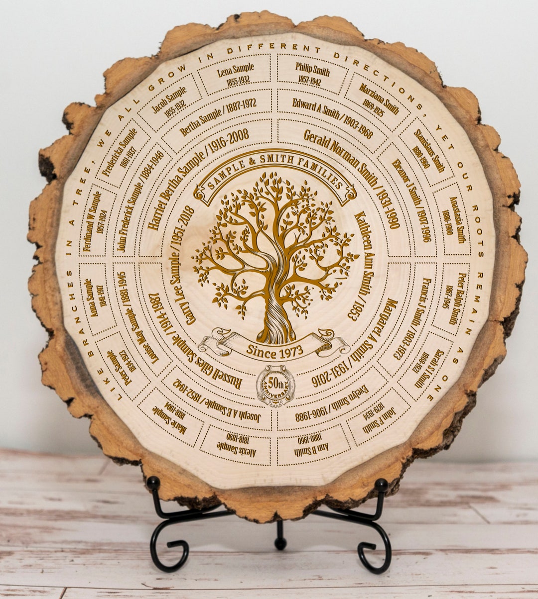 Tree of Life Style Family Tree Art Engraved on Natural Wood ...