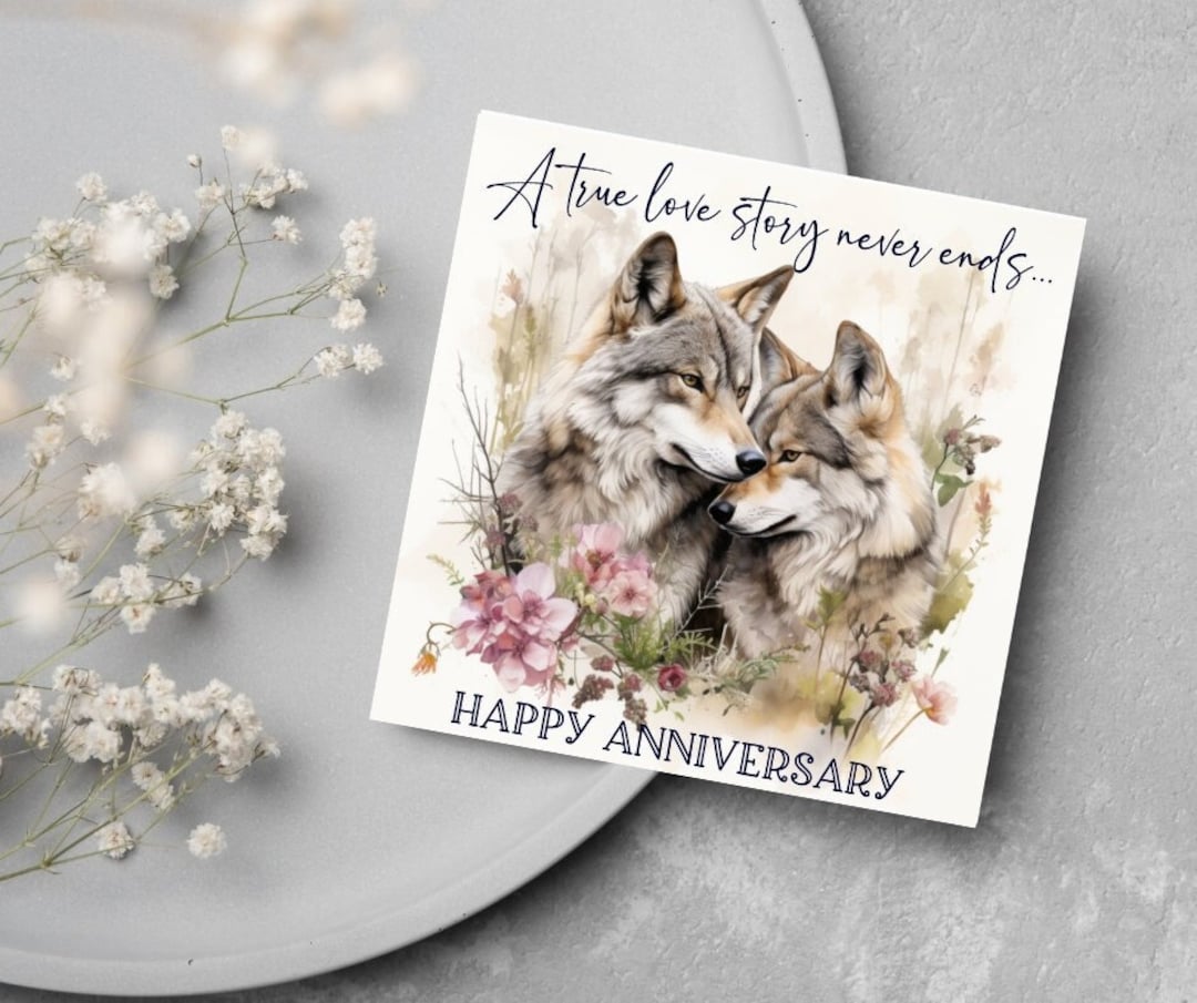 Handmade Happy Anniversary Wolf Wolves Greeting Card - Valentine's Day ...
