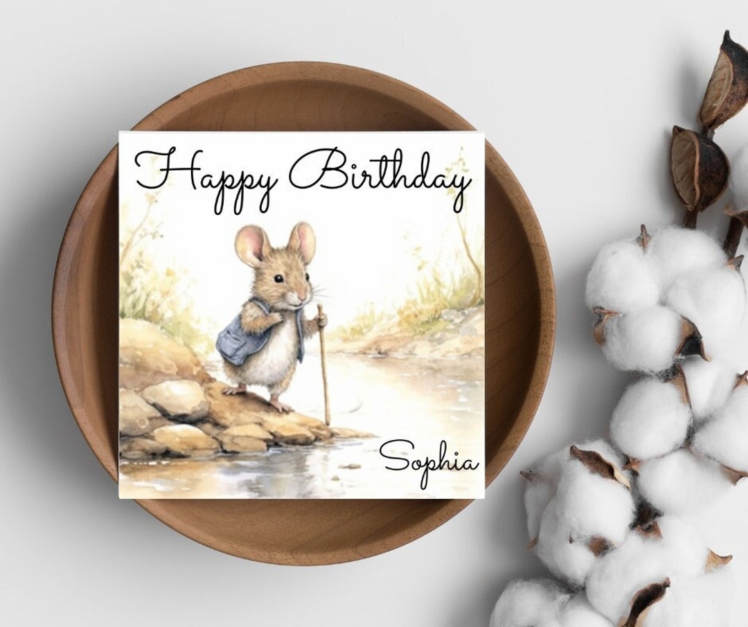 Personalize: Cute Field Mouse Hiking Next to a Stream Whimsical ...