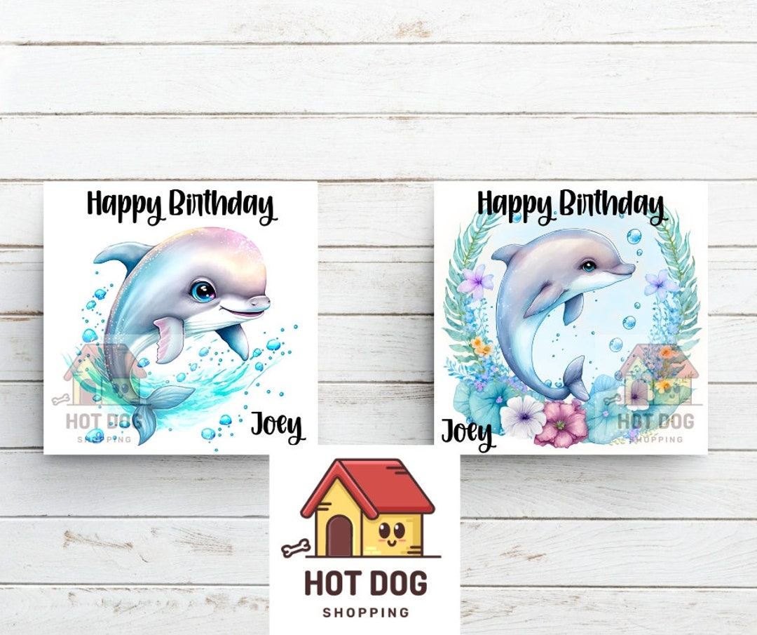 Dolphin Birthday Card - Whimsical Greetings Card - Personalised - Etsy