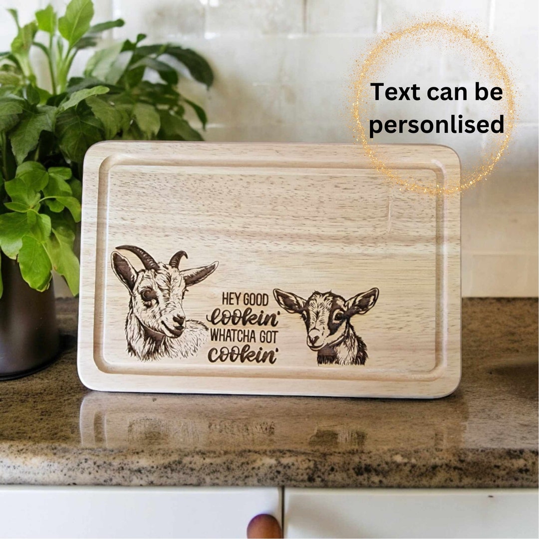 Farm Animal Goat - Custom Engraved Wooden Board Cheese Board Rubberwood ...