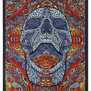 3D Screaming Skull Tapestry Trippy Psychedelic Wall Art Blacklight ...