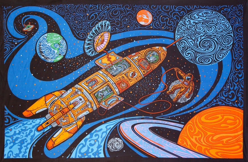 3D Spaceship Astronaut Tapestry Psychedelic Outer Space Wall - Etsy