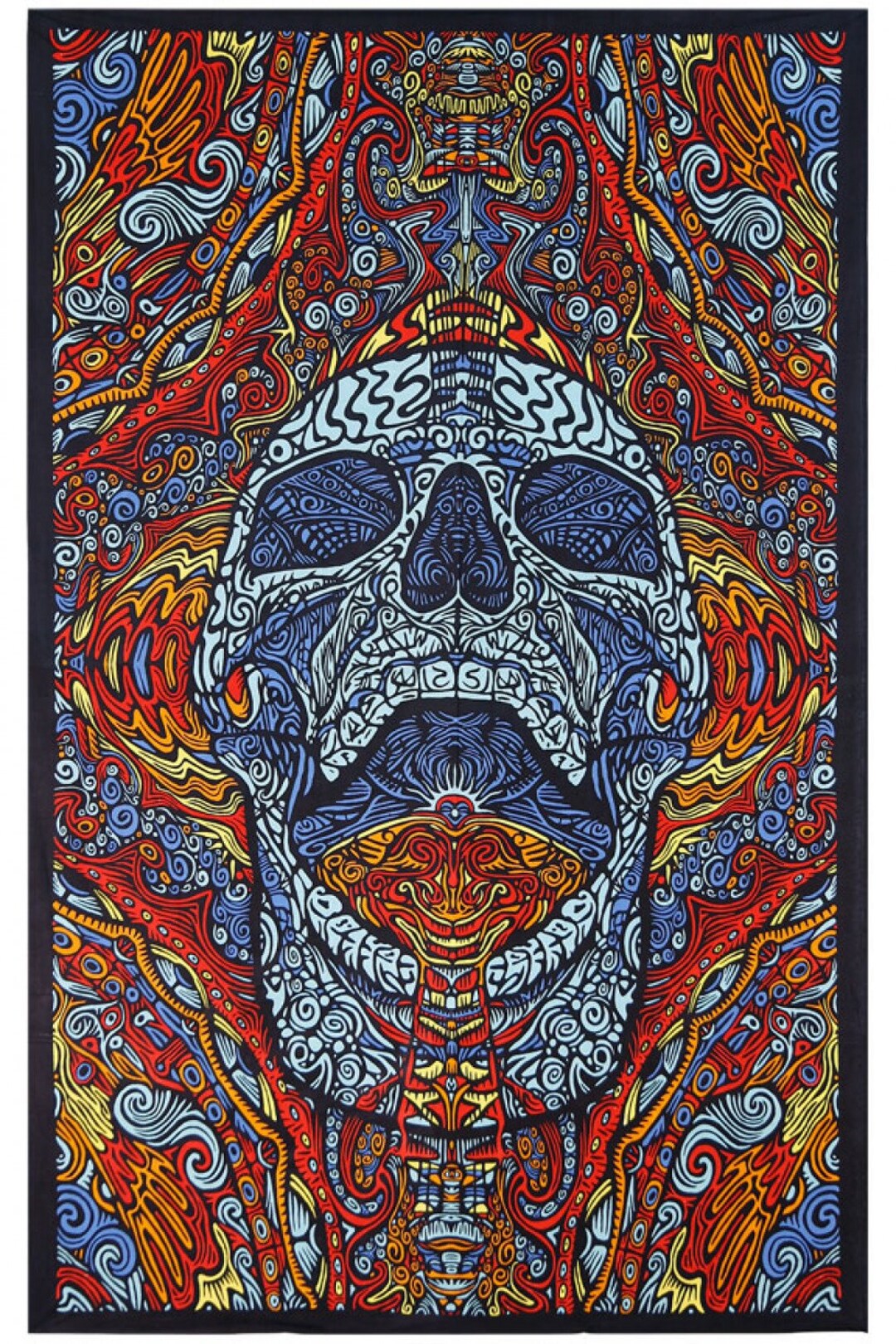 3D Screaming Skull Tapestry Trippy Psychedelic Wall Art Blacklight ...