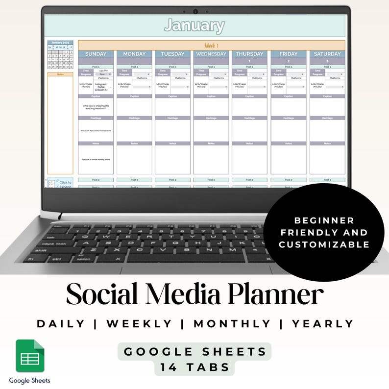 Google Sheets Content Calendar for Social Media, Yearly Planner ...