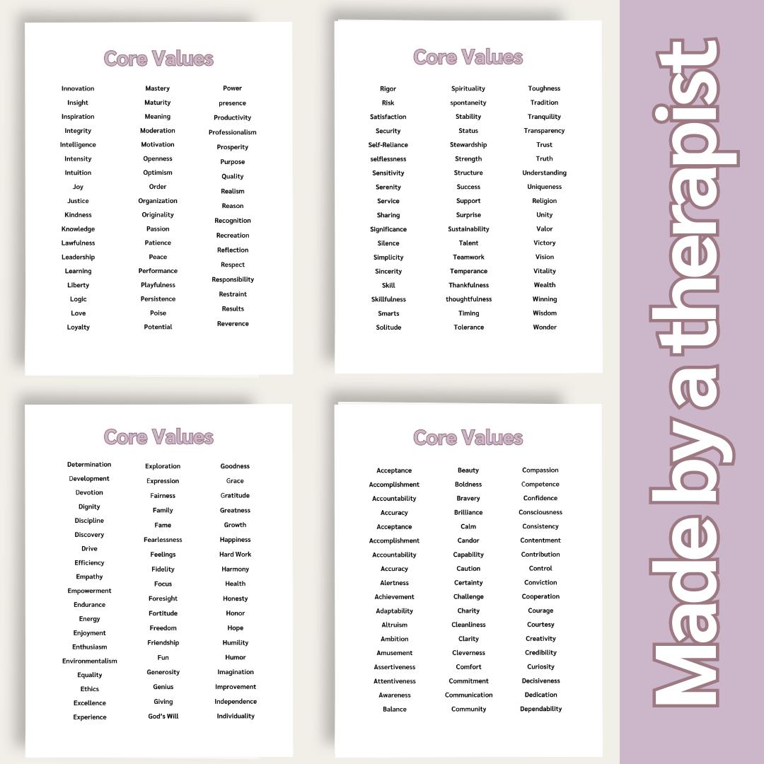 Core Values Bundle | Therapy Printables, DBT, CBT, IFS & Emdr ...