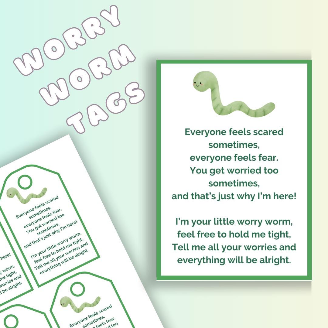 Printable Green Worry Worm Gift Tags & Cards (PDF) - Etsy
