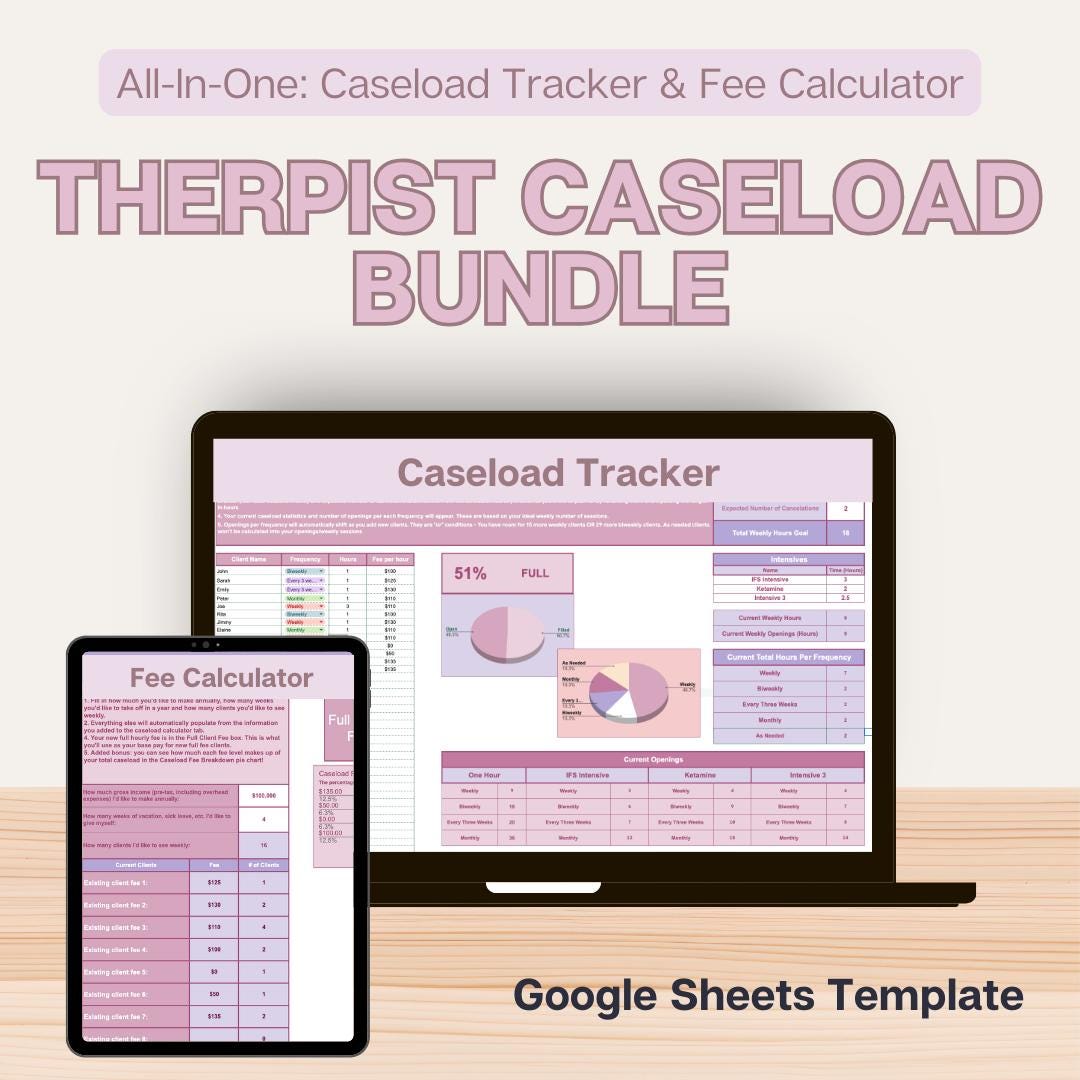 Pink Therapist Caseload Tracker | Bundle for Private Practice | Session ...