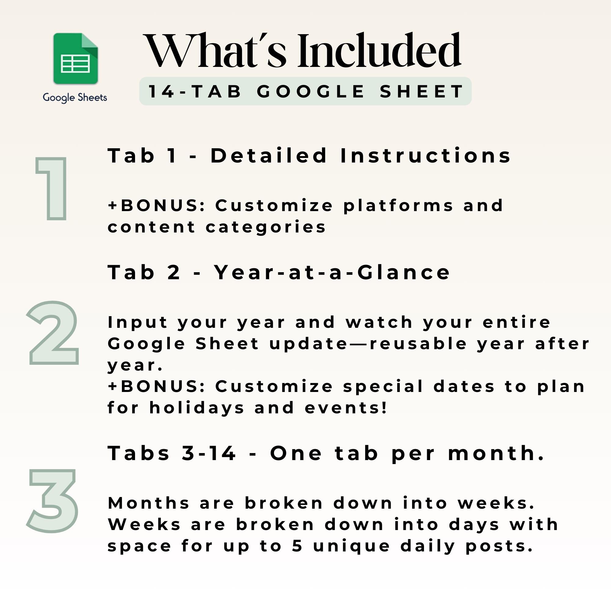 Google Sheets Social Media Content Calendar, Yearly Planning Template ...