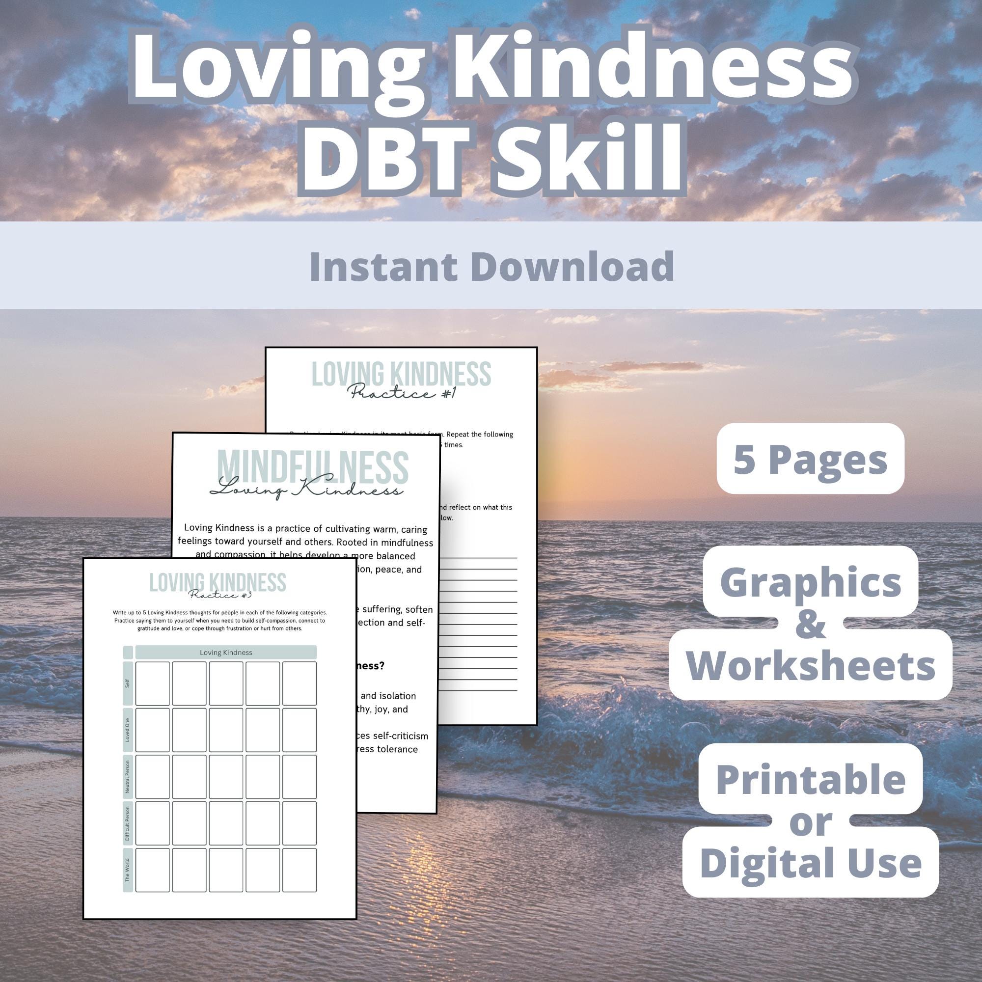 DBT Loving Kindness Worksheets: Mental Health Coping Skills (PDF) - Etsy